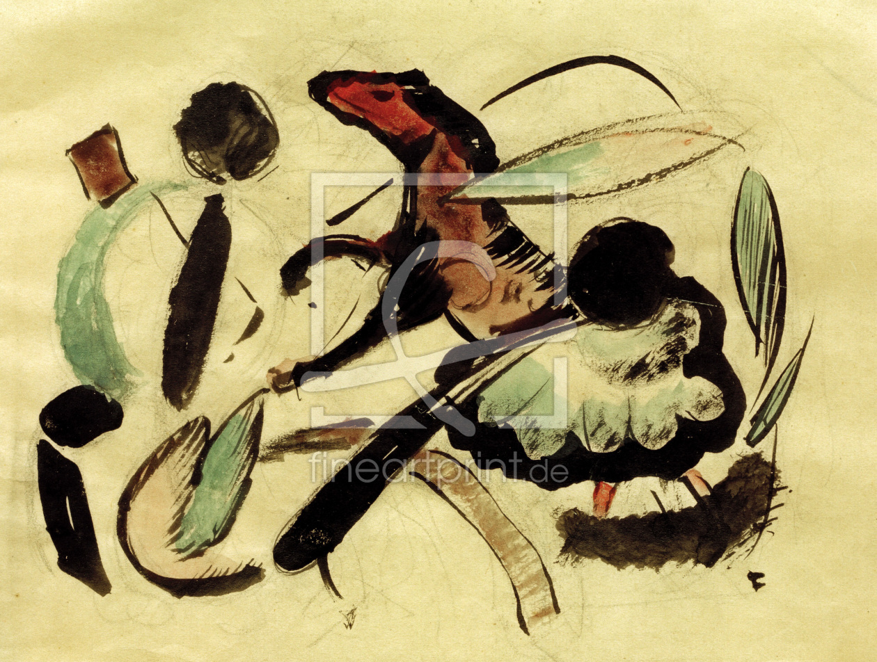 Franz Marc, Springendes Pferd auf Schieferplatte perf...